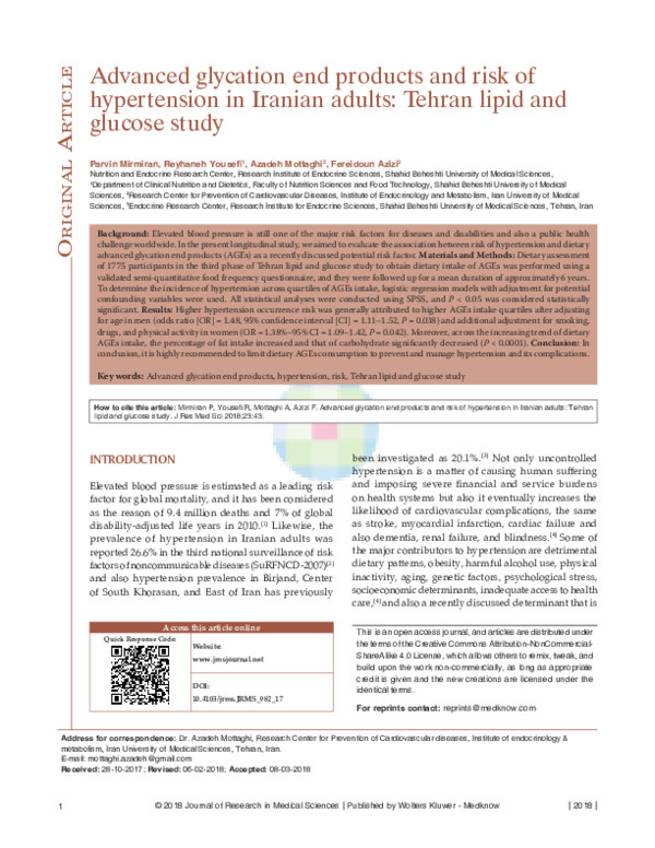 (PDF) Advanced glycation end products and risk of hypertension in ...