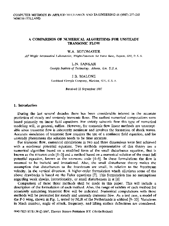 (PDF) A comparison of numerical algorithms for unsteady transonic flow | Sankar Lakshmi ...