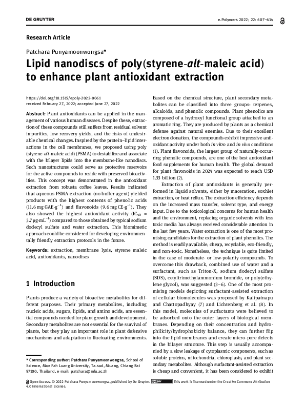 (PDF) Lipid nanodiscs of poly(styrene-alt-maleic acid) to enhance plant ...