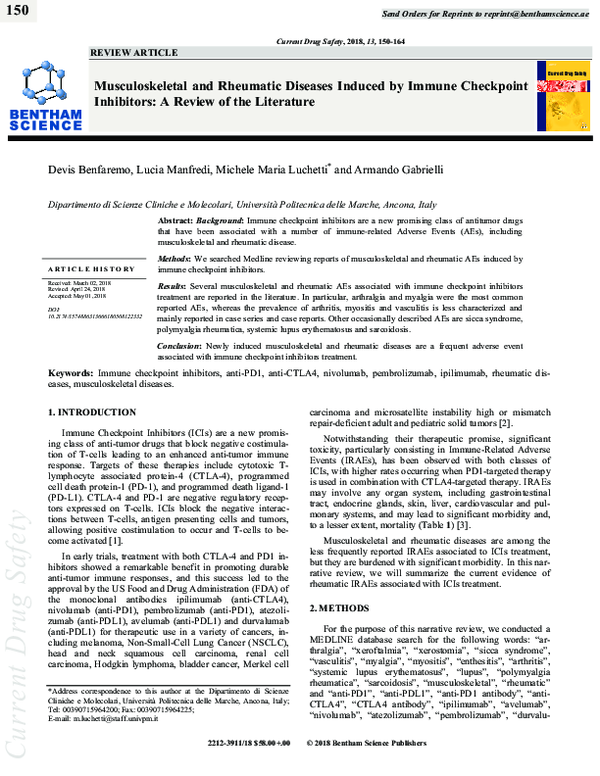 (PDF) Musculoskeletal and Rheumatic Diseases Induced by Immune Checkpoint Inhibitors: A Review ...