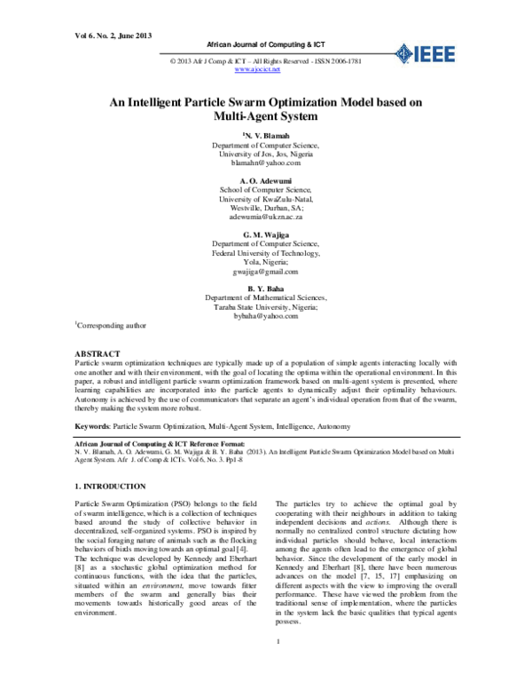 (PDF) An Intelligent Particle Swarm Optimization Model based on Multi-Agent System