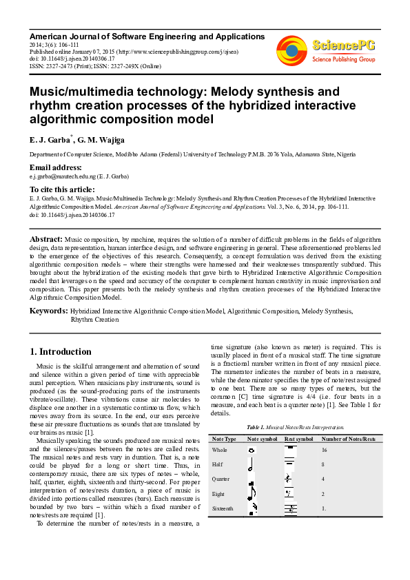 (PDF) Music/Multimedia Technology: Melody Synthesis and Rhythm Creation Processes of the ...