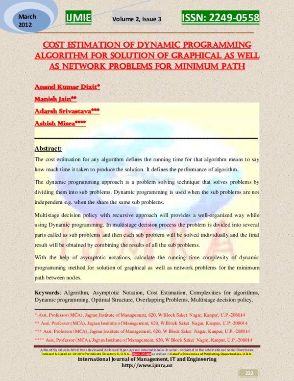 (PDF) Cost Estimation of Dynamic Programming Algorithm for Solution of ...