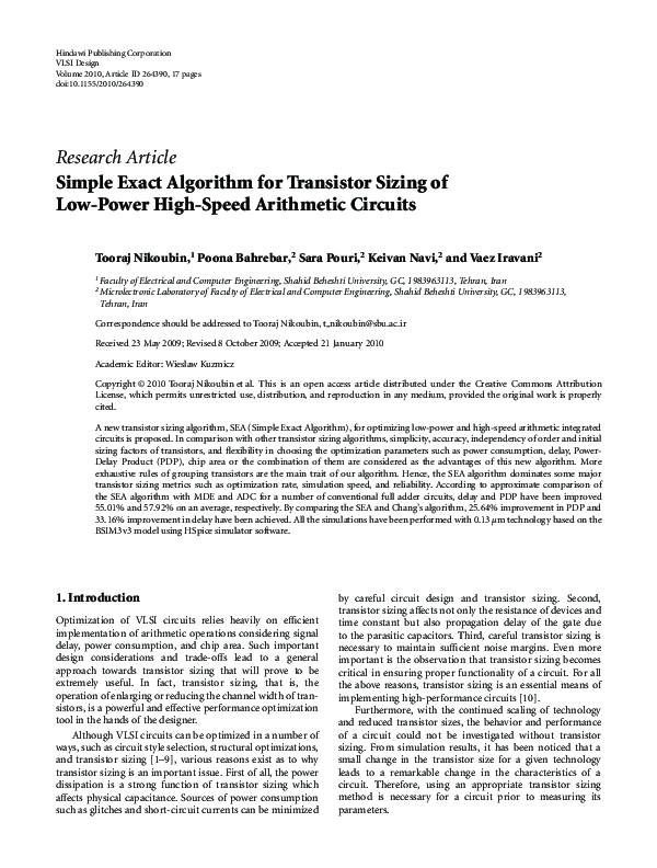 (PDF) Simple Exact Algorithm for Transistor Sizing of Low-Power High-Speed Arithmetic Circuits ...