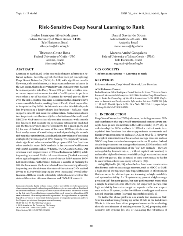 (PDF) Risk-Sensitive Deep Neural Learning to Rank
