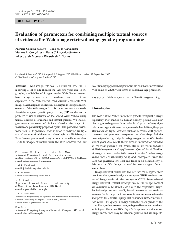 Pdf Evaluation Of Parameters For Combining Multiple Textual Sources Of Evidence For Web Image