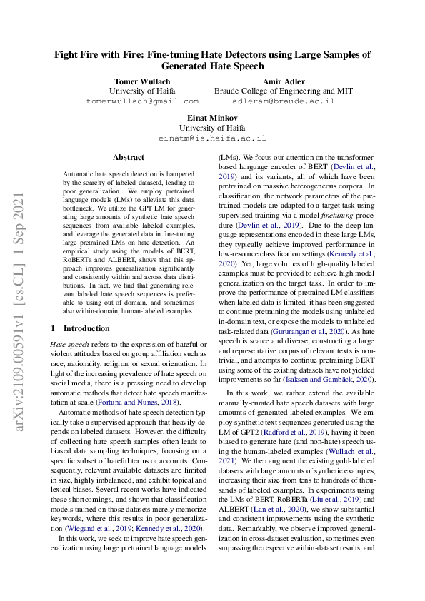 (PDF) Fight Fire with Fire: Fine-tuning Hate Detectors using Large ...