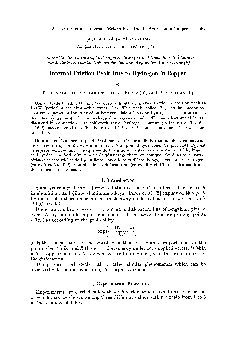(PDF) Internal friction peak due to hydrogen in copper