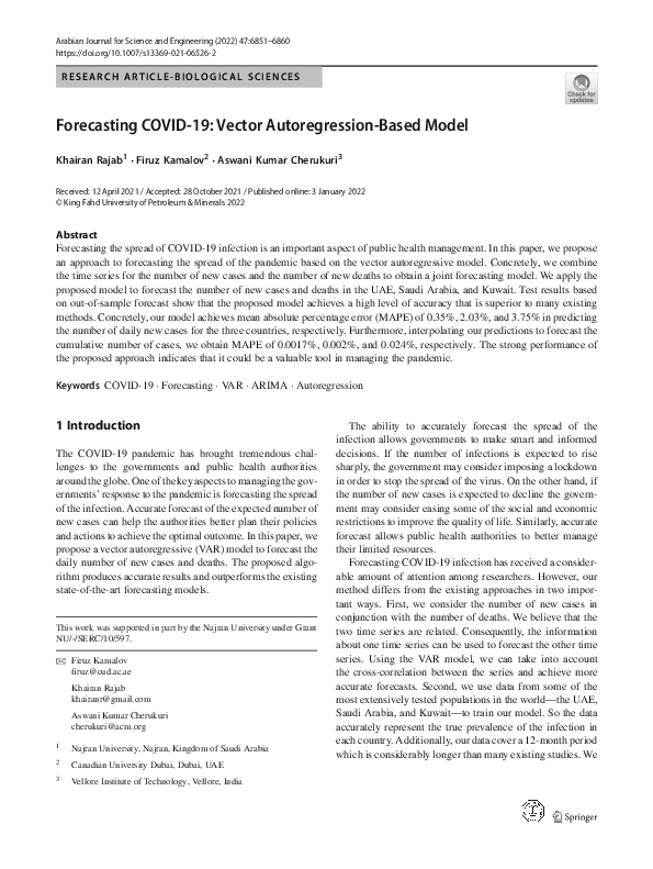(PDF) Forecasting COVID-19: Vector Autoregression-Based Model