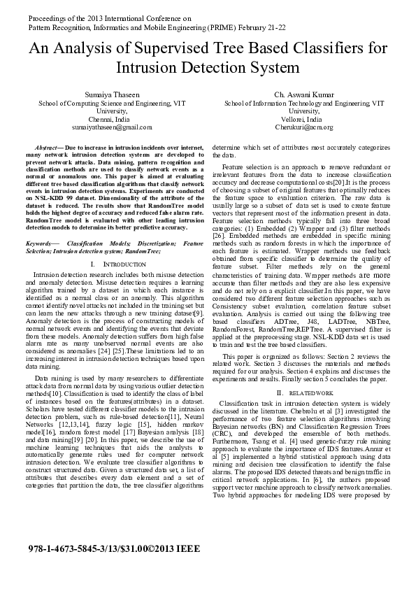 Pdf An Analysis Of Supervised Tree Based Classifiers For Intrusion Detection System