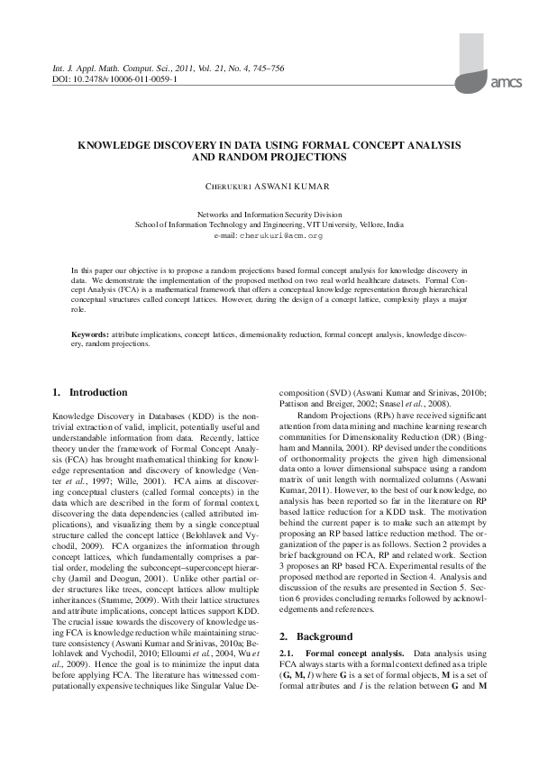 (PDF) Knowledge discovery in data using formal concept analysis and random projections