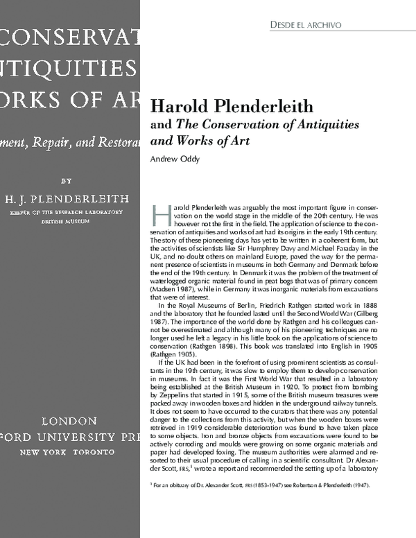 (PDF) Harold Plenderleith and The Conservation of Antiquities and Works ...