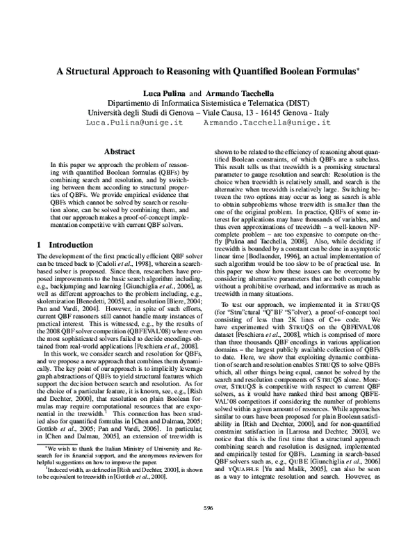 (PDF) A structural approach to reasoning with quantified Boolean formulas