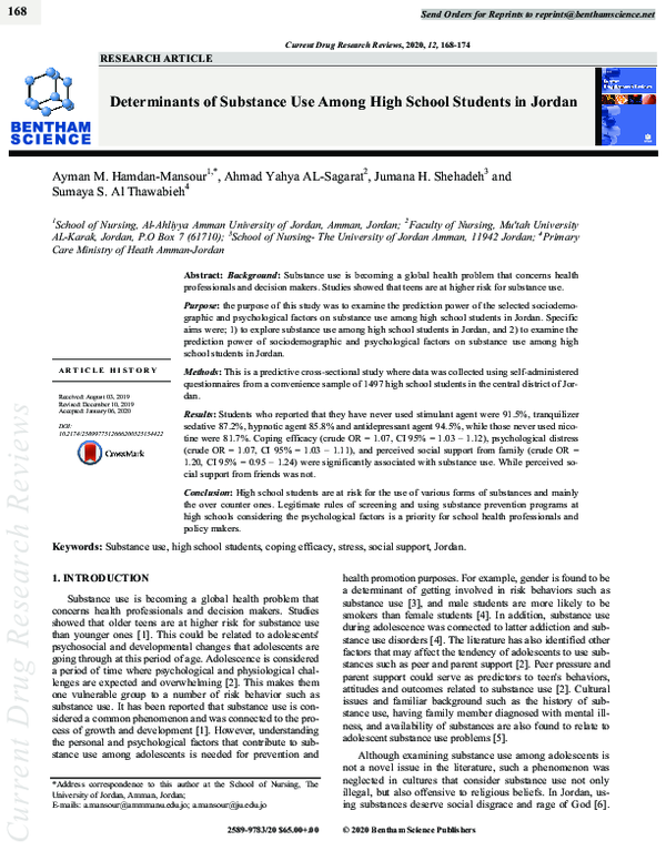 (PDF) Factors Influencing Substance Use in Jordanian Teens