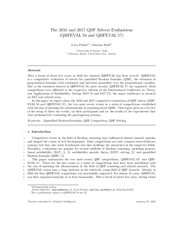 (PDF) The 2016 and 2017 QBF Solvers Evaluations (QBFEVAL'16 and QBFEVAL'17)