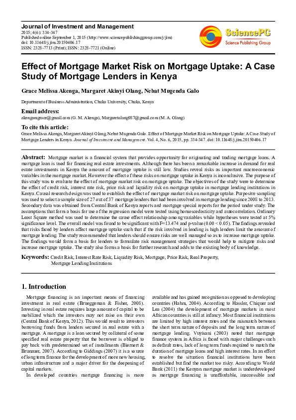 (PDF) Effect of Mortgage Market Risk on Mortgage Uptake: A Case Study ...
