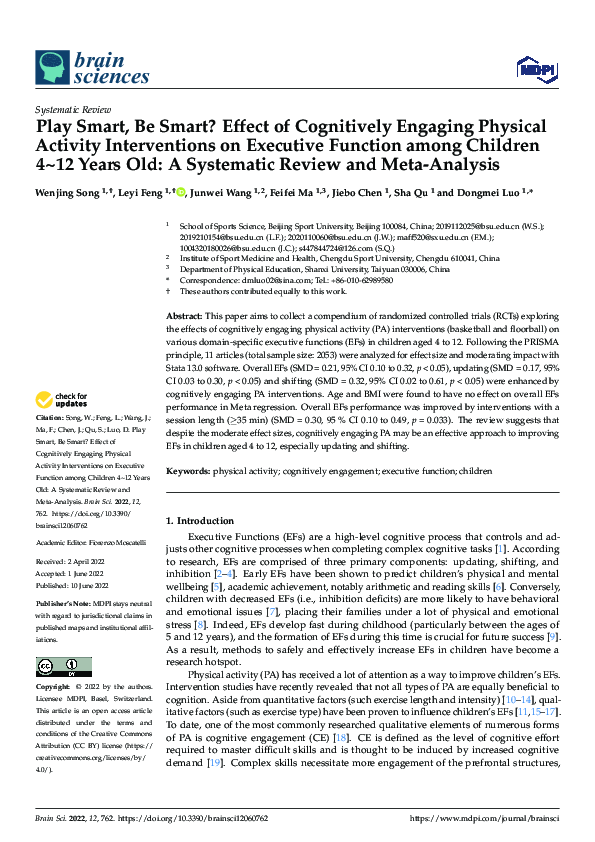 Play Smart, Be Smart? Effect of Cognitively Engaging Physical Activity ...