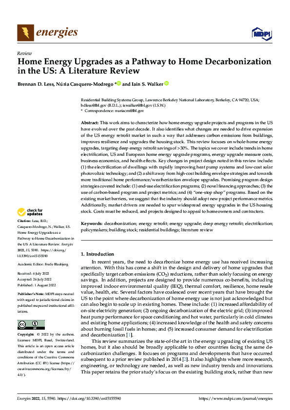 (PDF) Home Energy Upgrades as a Pathway to Home Decarbonization in the ...