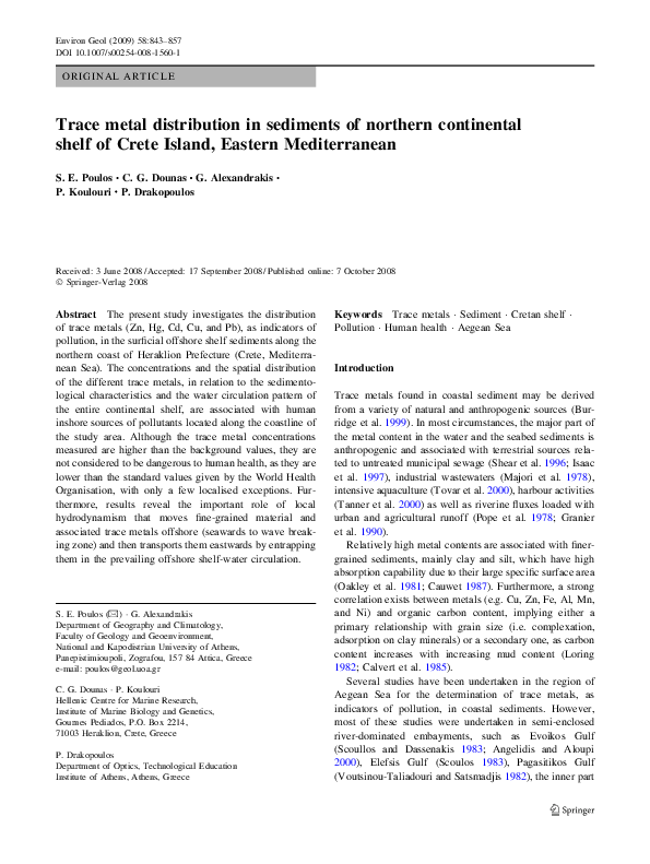 (PDF) Trace metal distribution in sediments of northern continental shelf of Crete Island ...