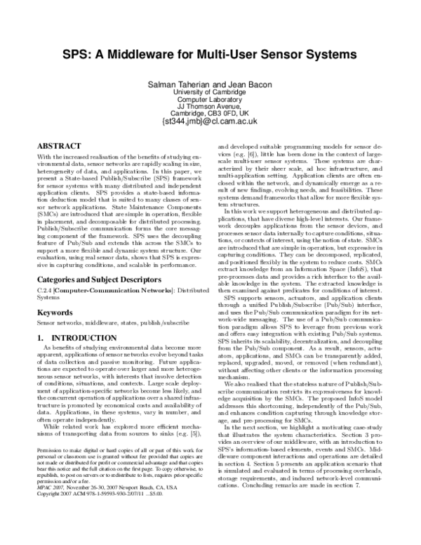 (PDF) SPS: a middleware for multi-user sensor systems