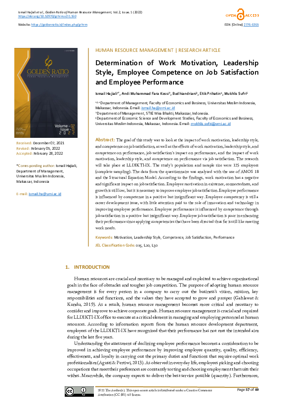 (PDF) Determination of Work Motivation, Leadership Style, Employee ...