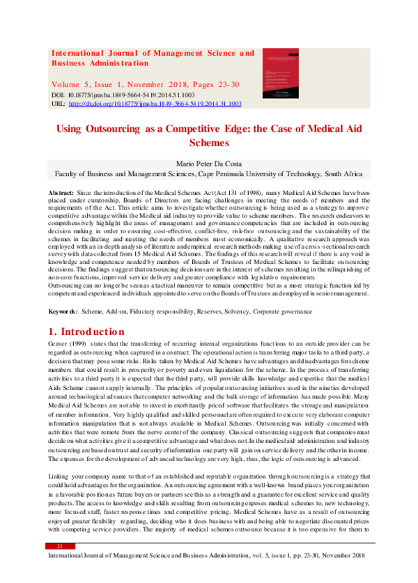 (PDF) Using Outsourcing as a Competitive Edge: the Case of Medical Aid ...