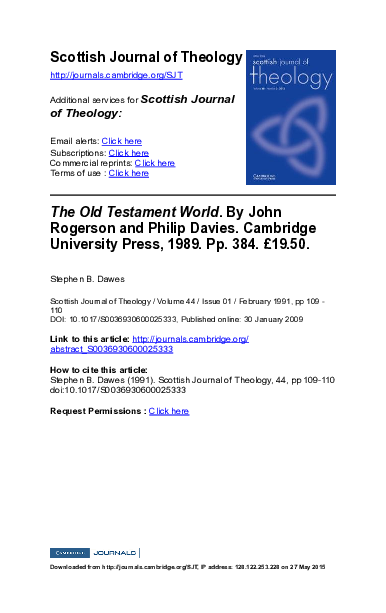 (PDF) The Old Testament World. By JOHN ROGERSON and PHILIP R. DAVIES