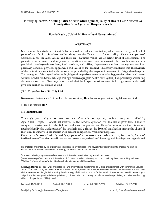 (PDF) Identifying Factors Affecting Patients’ Satisfaction against Quality of Health Care ...