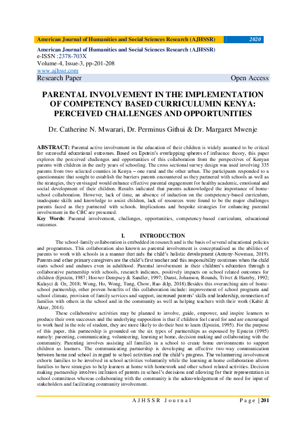 (PDF) Parental Involvement in the Implementation of Competency Based ...