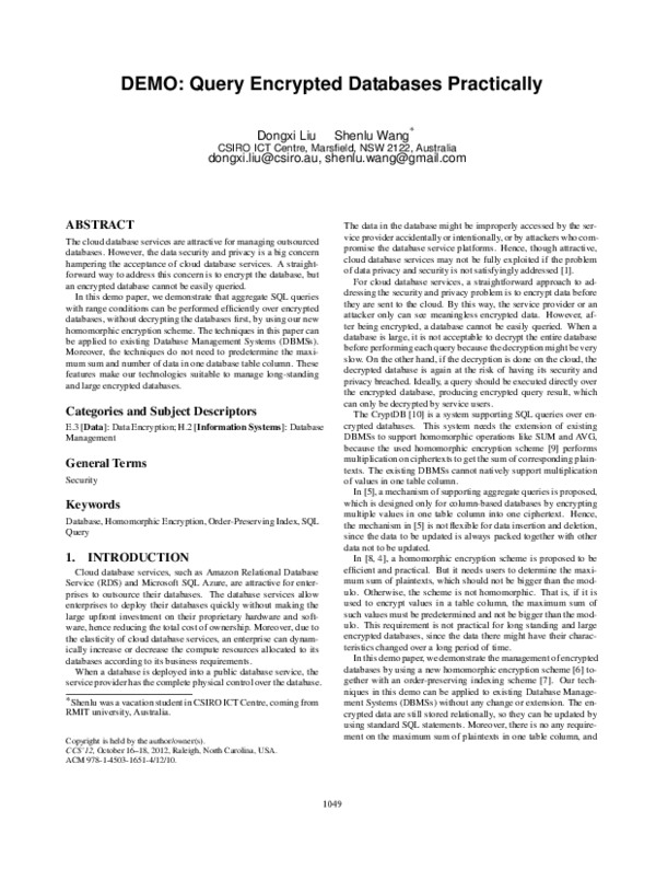 (PDF) Query encrypted databases practically