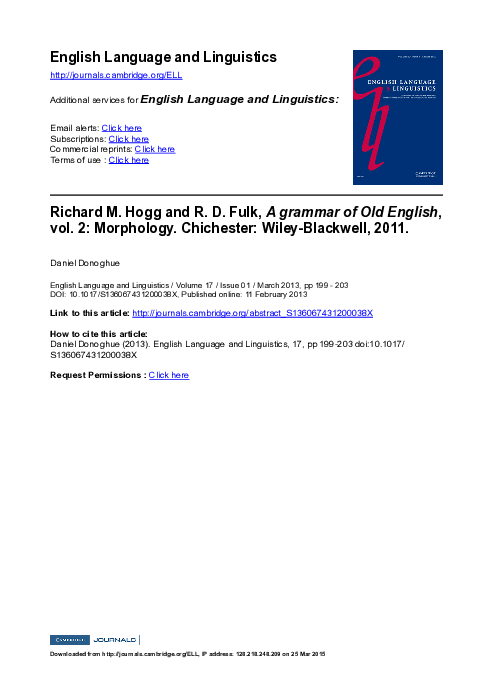 (PDF) Richard M. Hogg and R. D. Fulk, A grammar of Old English, vol. 2 ...