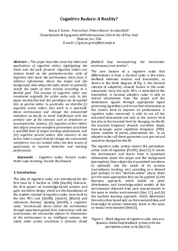 (PDF) Cognitive Radars: A Reality?