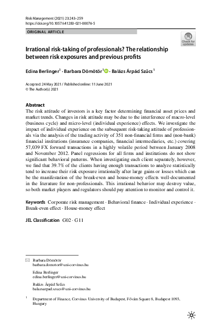 (PDF) Irrational risk-taking of professionals? The relationship between ...