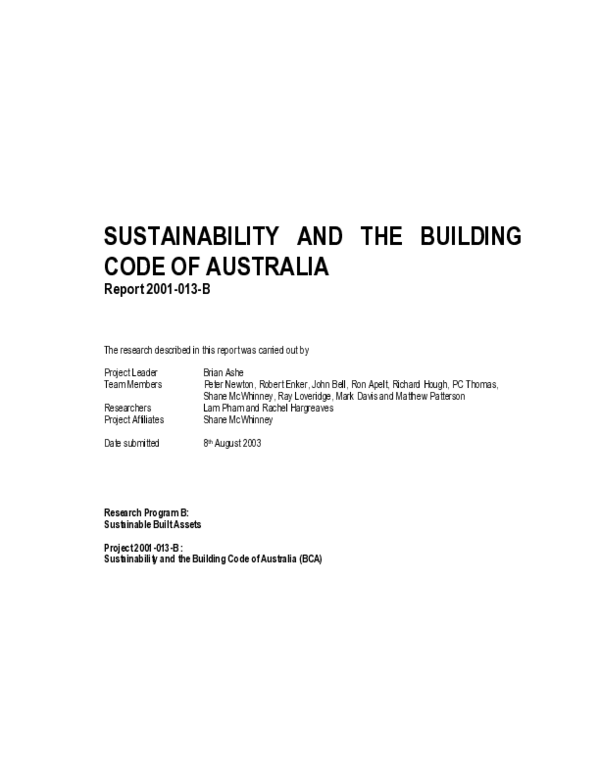(PDF) Sustainability and the Building Code of Australia