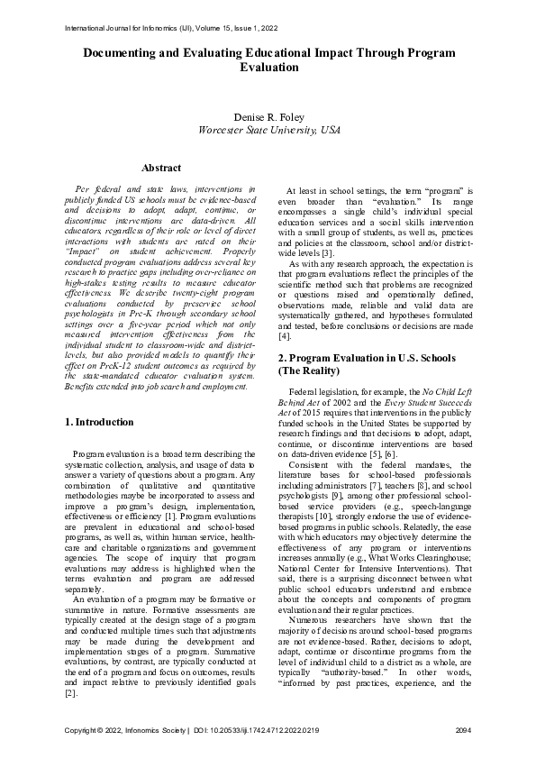 (PDF) Documenting and Evaluating Educational Impact Through Program Evaluation