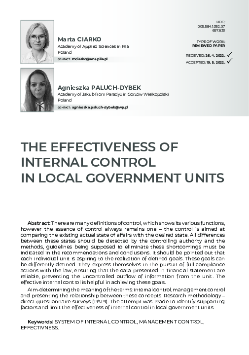 (PDF) The effectiveness of internal control in local government units