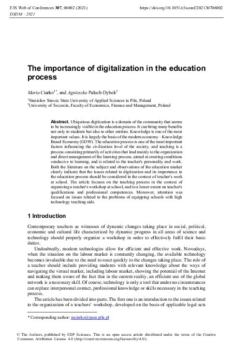 (PDF) The importance of digitalization in the education process