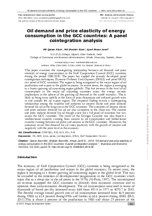(PDF) Oil demand and price elasticity of energy consumption in the GCC ...