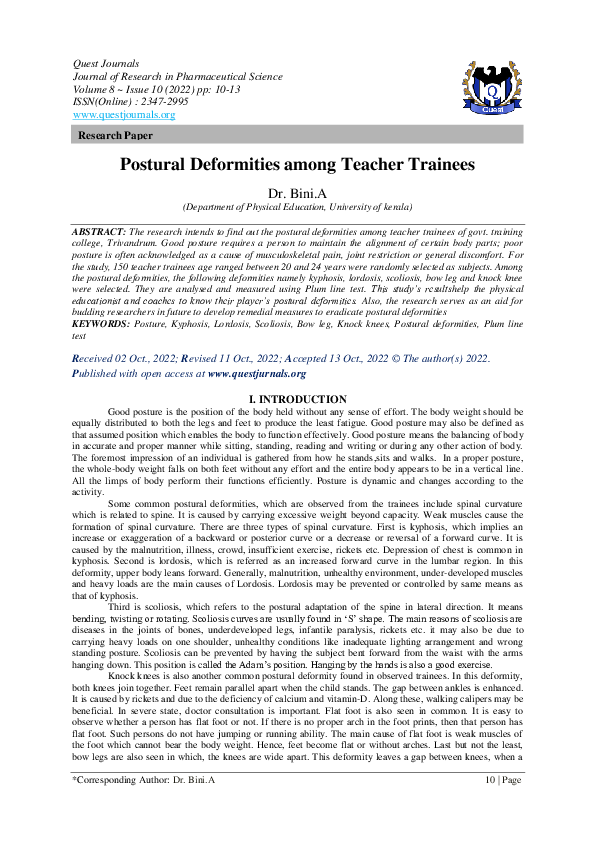(PDF) Postural Deformities among Teacher Trainees