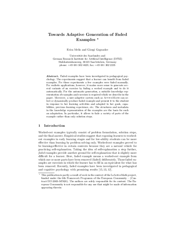 (PDF) Towards adaptive generation of faded examples