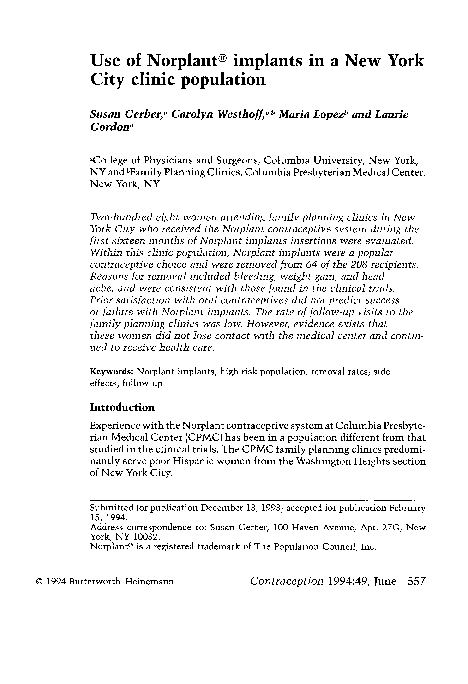 (PDF) Use of Norplant® implants in a New York City clinic population