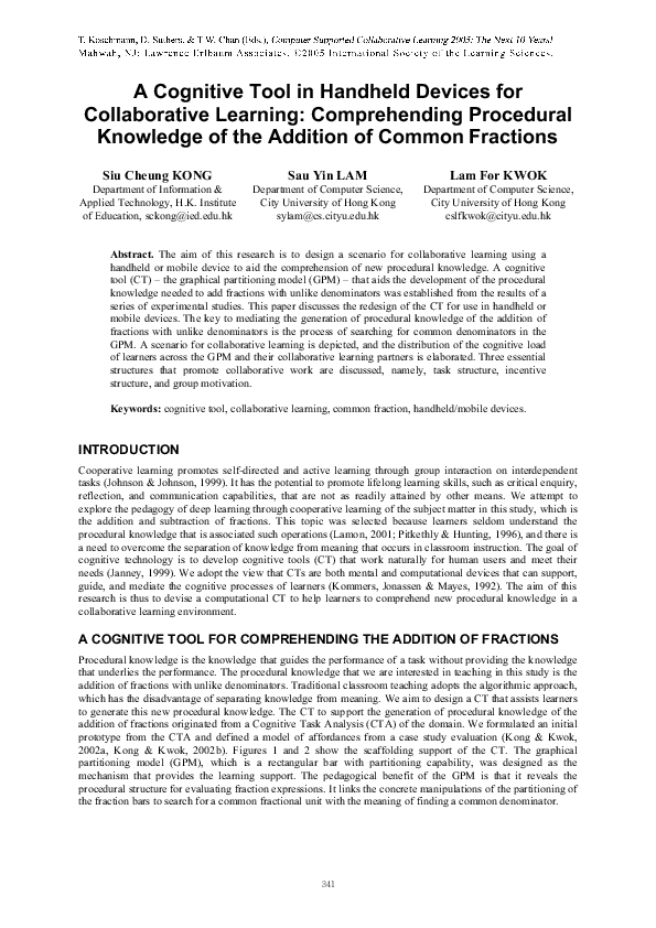 (PDF) A cognitive tool in handheld devices for collaborative learning