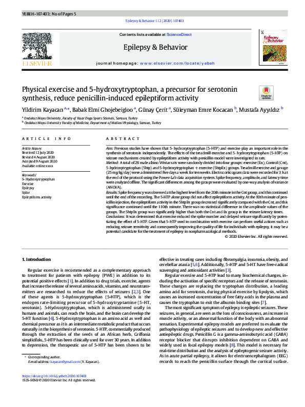 (PDF) Physical exercise and 5-hydroxytryptophan, a precursor for ...