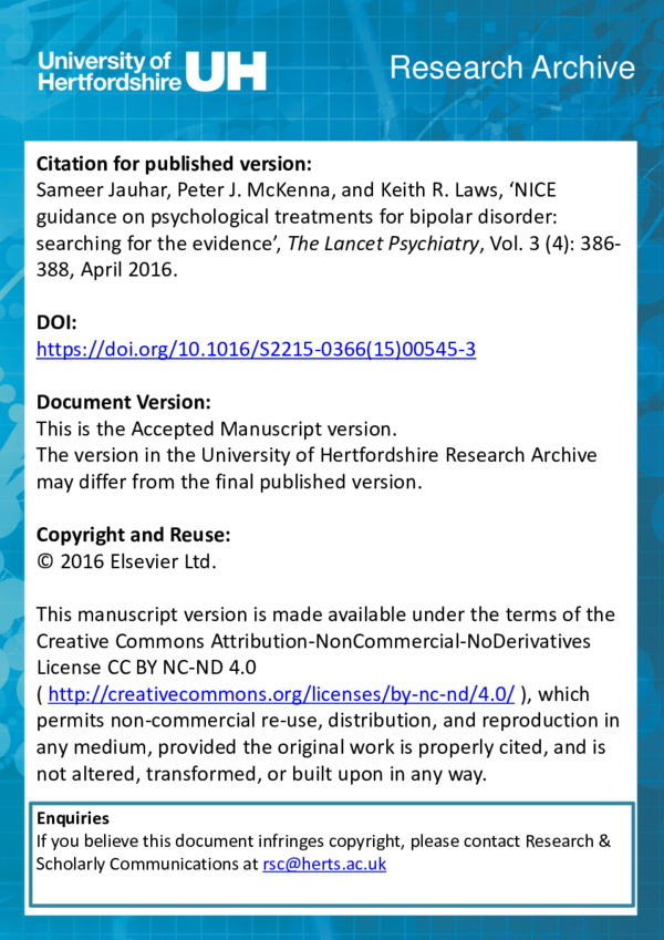 (PDF) NICE guidance on psychological treatments for bipolar disorder ...
