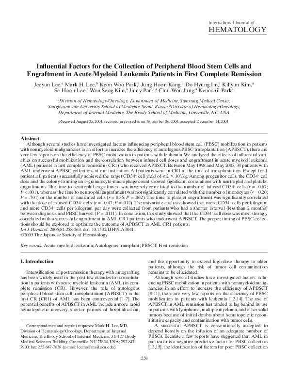 (PDF) Influential Factors for the Collection of Peripheral Blood Stem ...