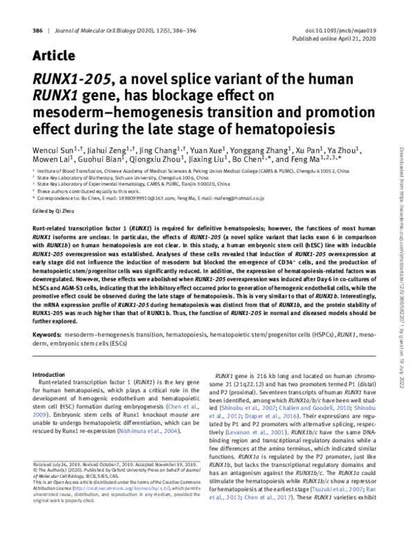 (PDF) RUNX1-205, a novel splice variant of the human RUNX1 gene, has ...
