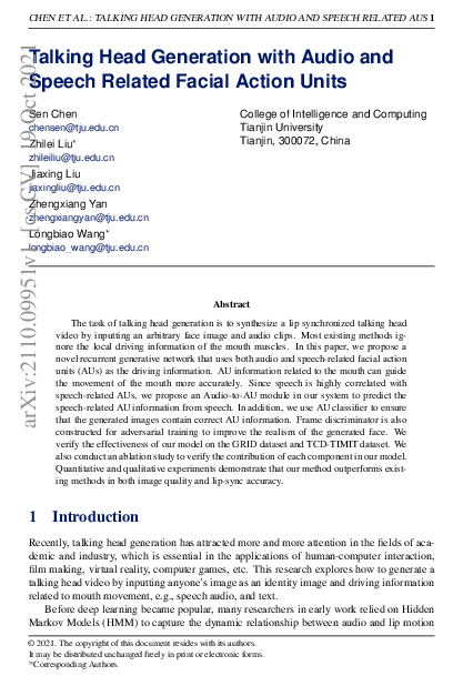 (PDF) Talking Head Generation with Audio and Speech Related Facial ...