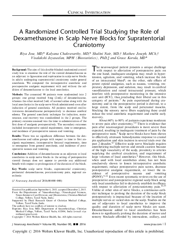 (PDF) A Randomized Controlled Trial Studying the Role of Dexamethasone ...