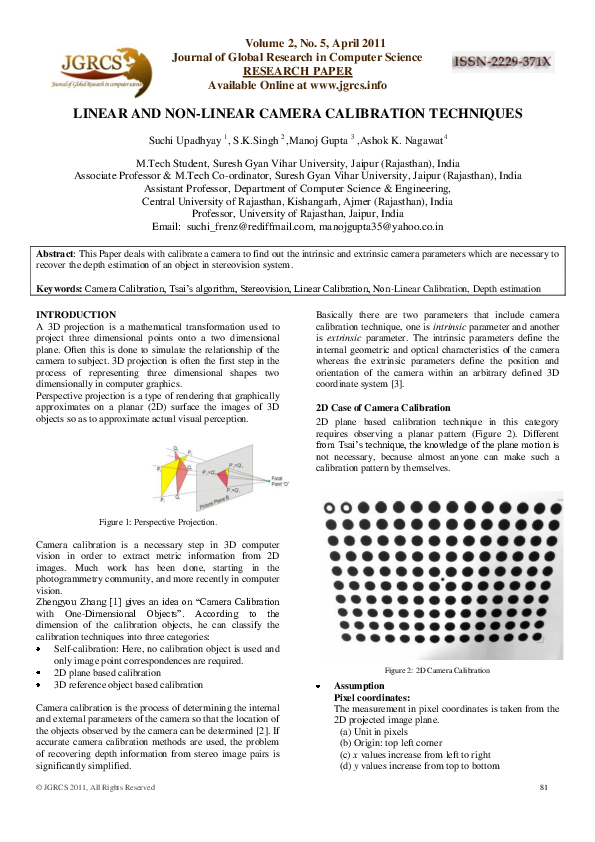 (PDF) Linear and Non-Linear Camera Calibration Techniques