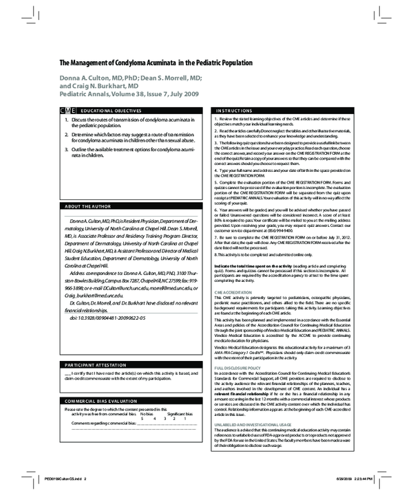 (PDF) The Management of Condyloma Acuminata in the Pediatric Population ...
